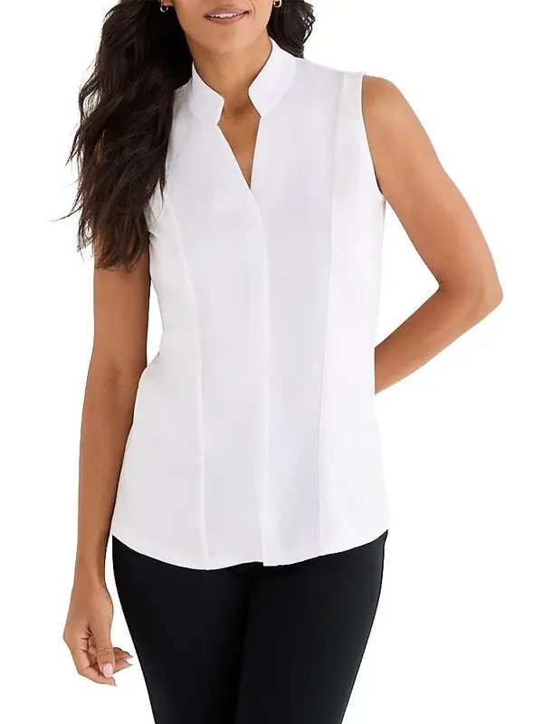 NIC+ZOE Mixed Media Collar Tank - Paper White