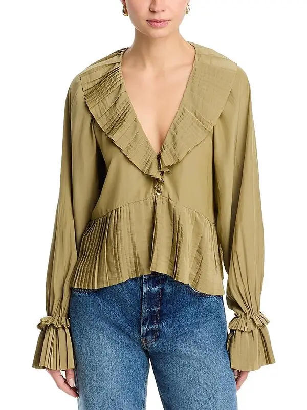 Ramy Brook Jacklyn Pleated Top - Safari