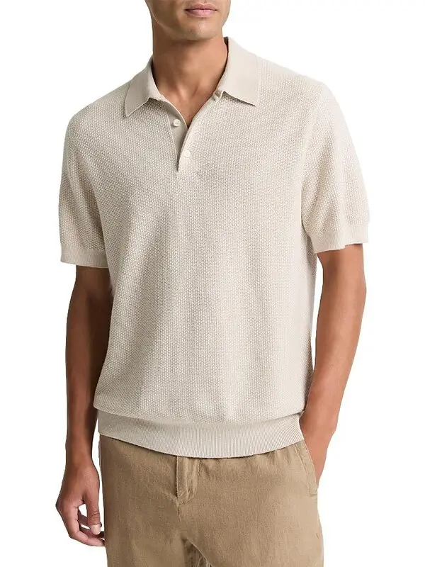Vince Geo Jacquard Short Sleeve Polo Shirt - Mineral/classic Cream