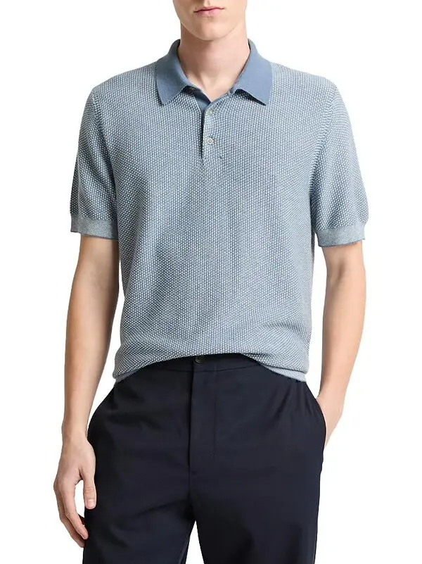 Vince Geo Jacquard Short Sleeve Polo Shirt - Uniform Blue/cream