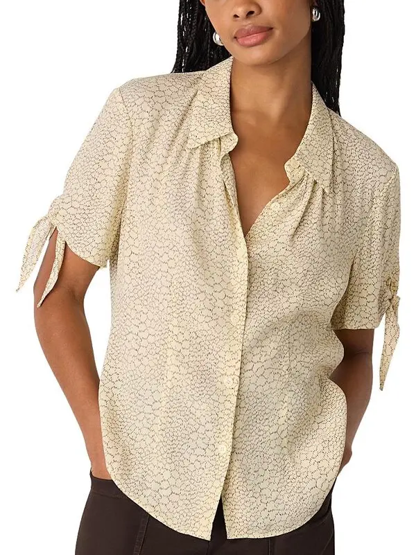 Whistles Short Sleeve Tie Detail Printed Shirt - Ivory/multi