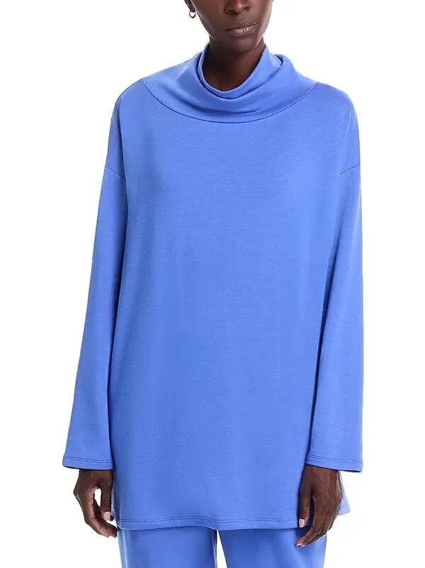 Eileen Fisher Terry Hug Drapey Funnel Neck Tunic - Blue Star