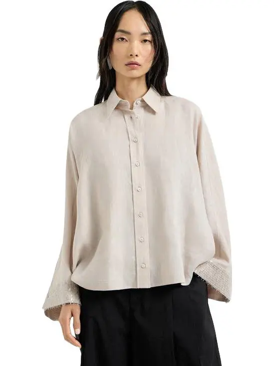 Brunello Cucinelli Linen Shirt With Cascade Cuffs - Beige