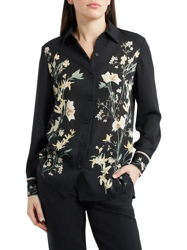 Anne Klein Floral Print Button-up Shirt - Anne Black Multi