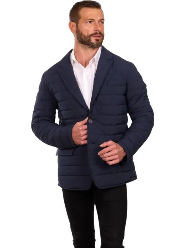 Perry Ellis Tech Stretch Quilted Blazer Jacket - Navy