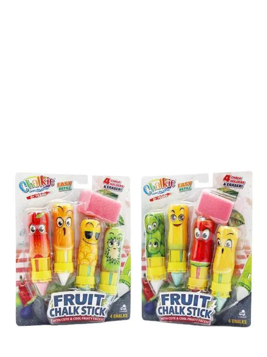 LANARD CHALKIE Twin Pack Fruit Chalk Stick With 8 Character Holders - Multicolored