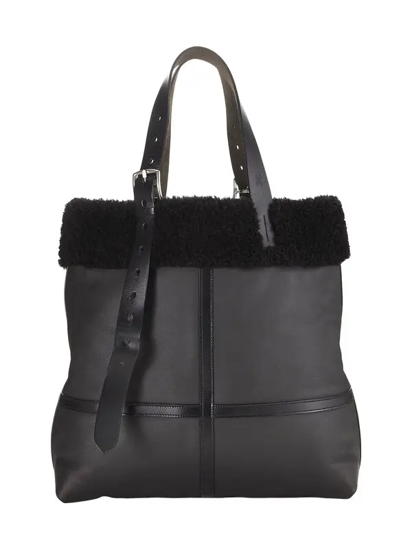 Hermès Shearling Trim Etriviere Tote - Black