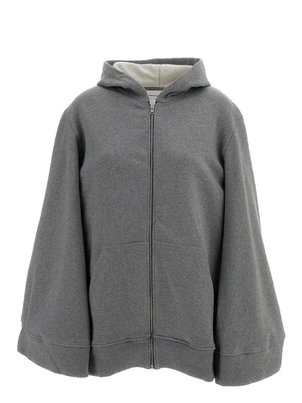 7 For All Mankind Felpa Oversize In Cotone Con Cappuccio E Zip - Grey