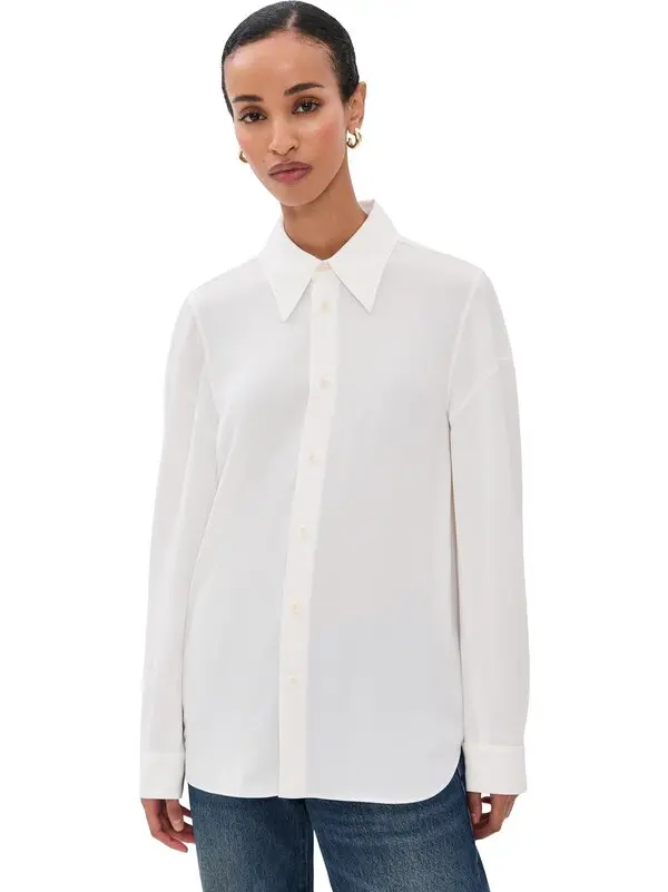 Tibi Soft Drape Hinged Button Down Shirt - Ivory