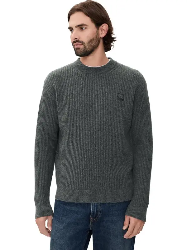 Maison Kitsuné Fox Head Wool Ribbed Sweater - Anthracite