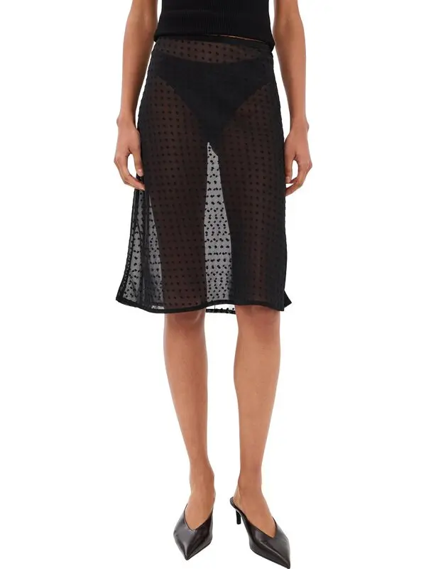 RUNAWAY THE LABEL Kit Low Waist Sheer Midi Skirt - Black