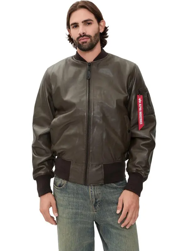 Alpha Industries Leather Ma-1 Heritage Fit Flight Jacket - Hickory