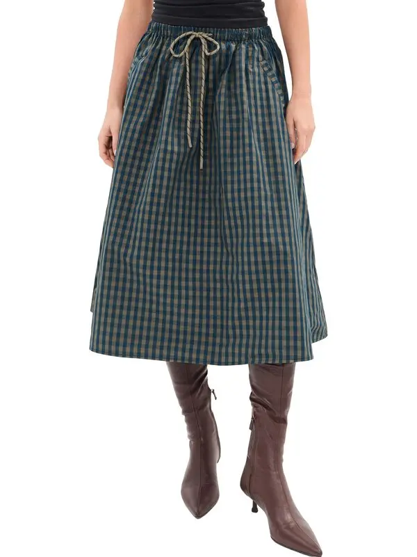 LE BOP Arlen Midi Skirt - Brown/blue Gingham