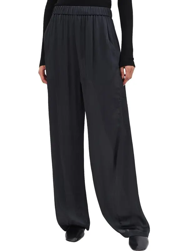 Tibi Matte Satin Plisse Winslow Pants - Navy