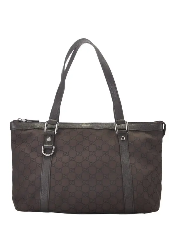 Gucci Gg Nylon Abbey Zip Tote - Brown