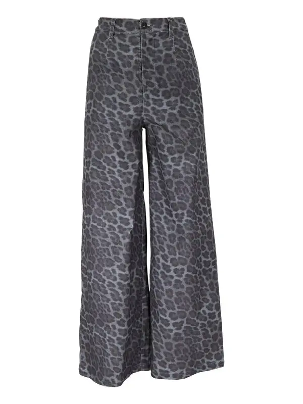 LORDS OF HARLECH Poppy Leopard Smoke Velvet High-rise Pant - Grey