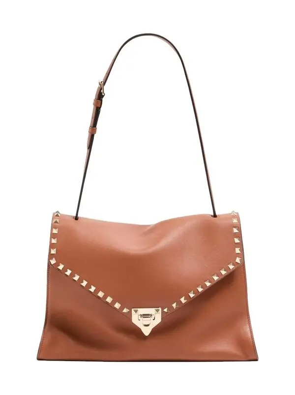 Valentino Garavani Rockstud Maxxing Medium Shoulder Bag In Smooth Calfskin - Hazelnut