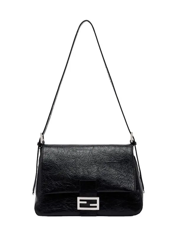 Fendi Baguette® Flap Medium Leather Shoulder Bag - Black