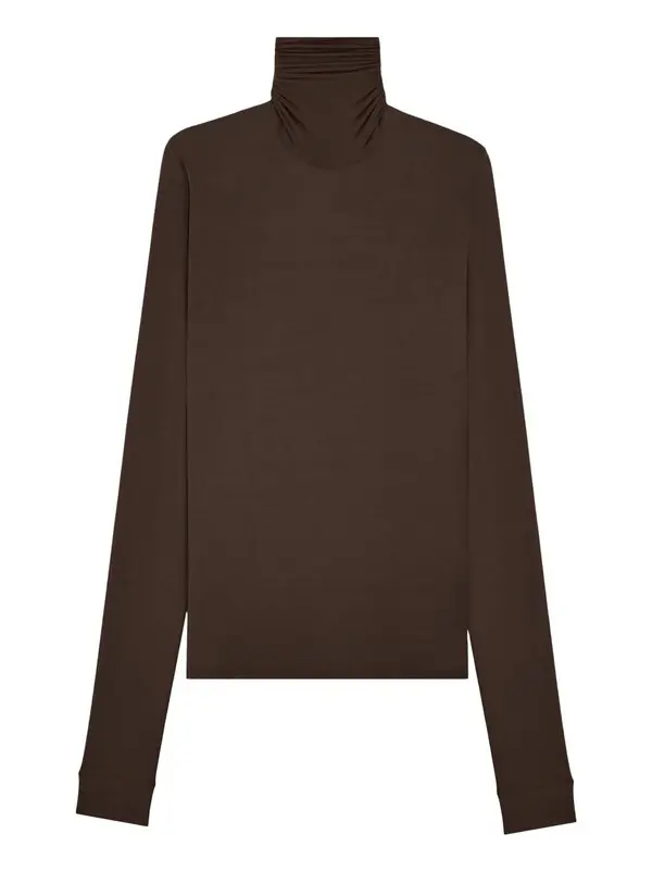 Saint Laurent Stretch-jersey Rollneck Top - Brown