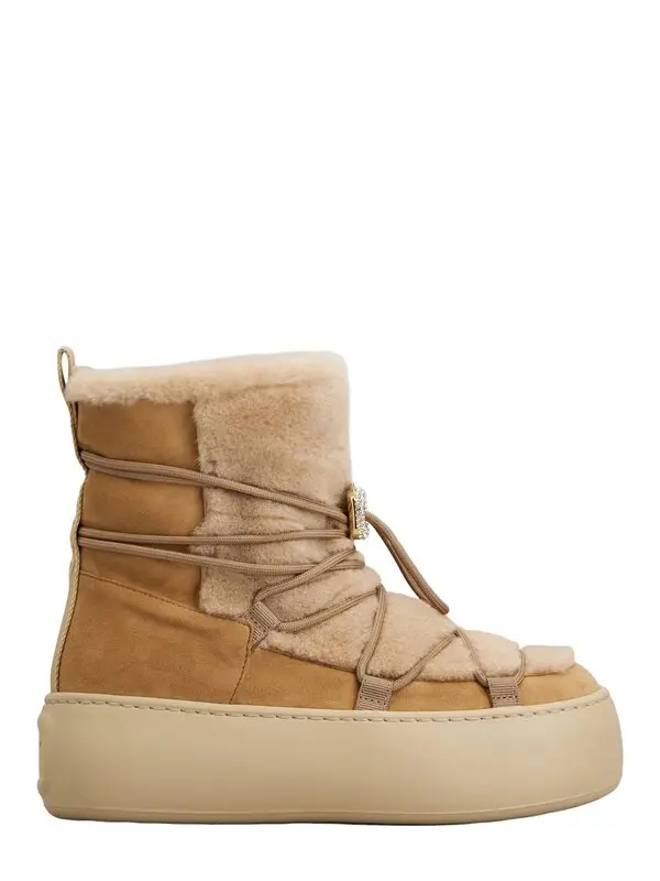 ROGER VIVIER Viv' Up Booties In Suede And Shearling - Camel