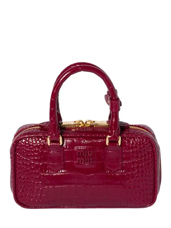 Miu Miu Mini Arcadie Bag In Crocodile Embossed Leather - Cherry Red
