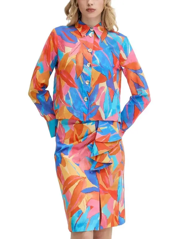 MORGAN Leaf-print Button-up Shirt - Blue