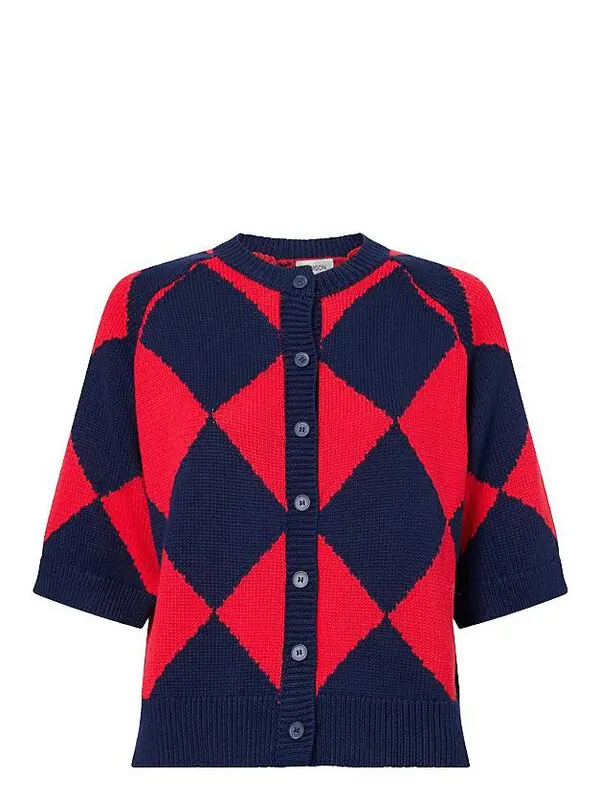 DAMSON MADDER Edie Diamond-pattern Cotton Cardigan - Multi
