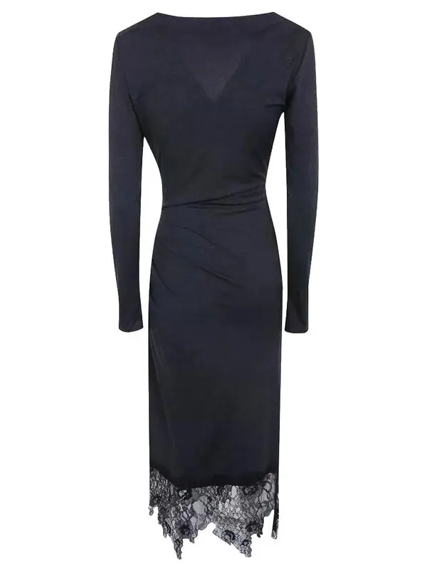 Blumarine Lace-trim Draped Midi Dress - Grey