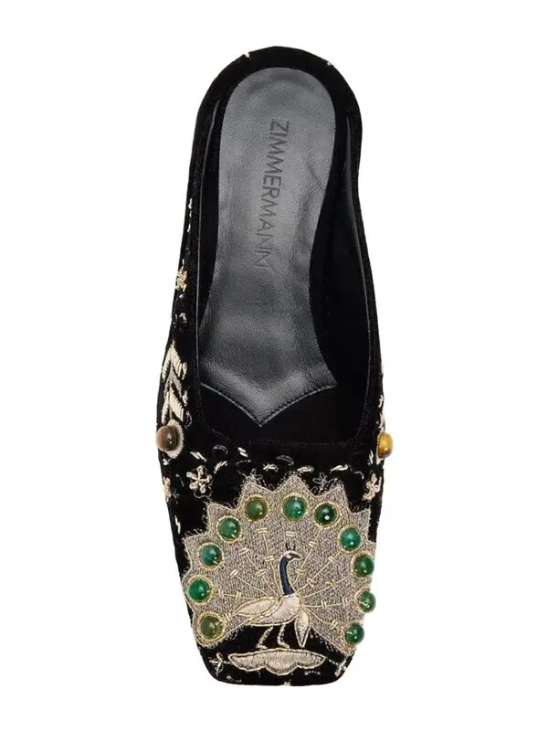 Zimmermann Atelier Embellished Velvet Mules - Black Mult
