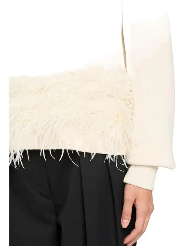 Ramy Brook Mara Feather-trim Crewneck Sweater - Winter Whi