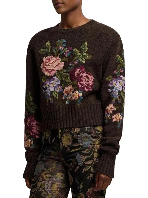 Ralph Lauren Floral Cashmere Crewneck Sweater - Chocolate