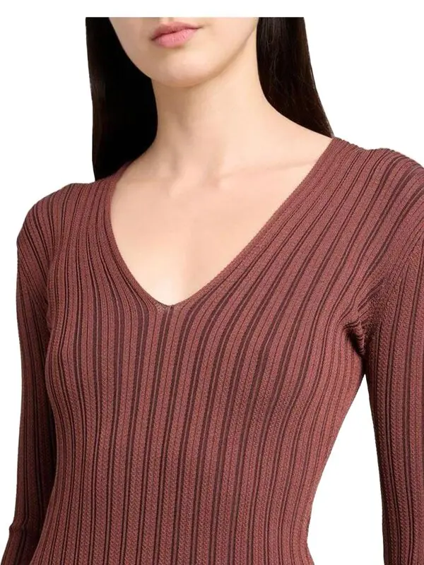 Proenza Schouler Roux V-neck Silk-blend Rib Long-sleeve Top - Copper