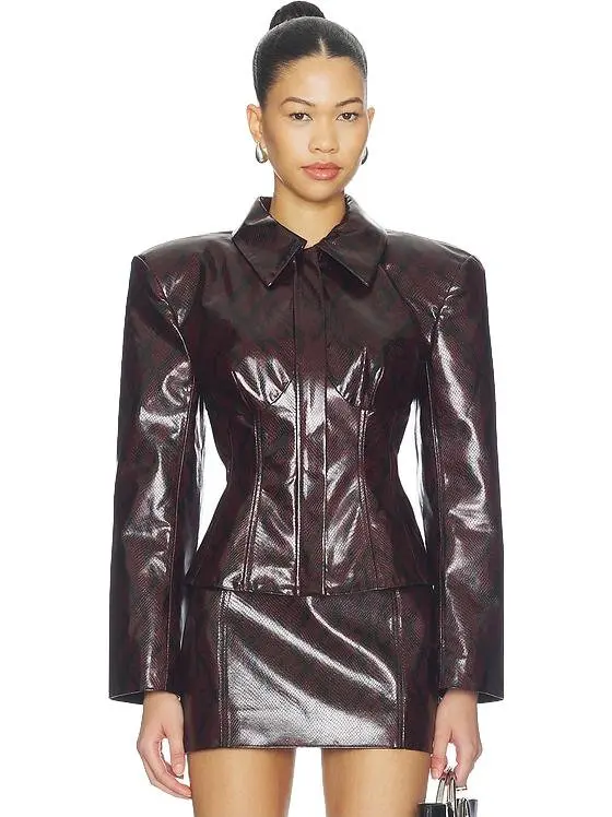 Naked Wardrobe Python Leather Blazer In Burgundy - Burgundy Python