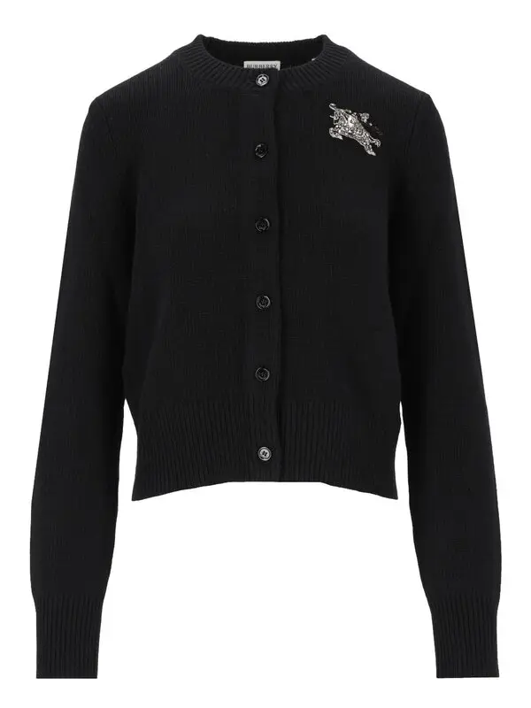 Burberry Wool And Cashmere Cardigan With Ekd - Black