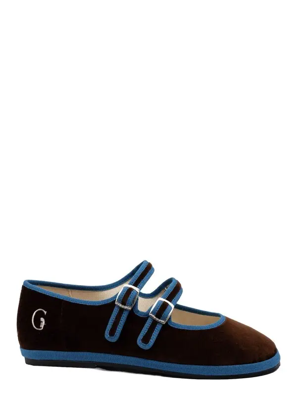 GONDOLINA SHOES Pugni Skyline Blue- Velvet Maey Jane Double-strap – Made In Italy - Brown