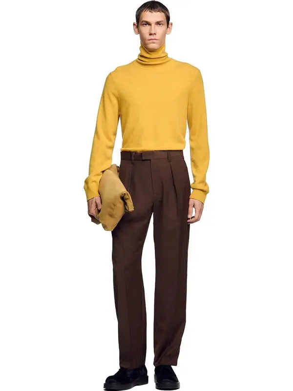 Sandro Wide-leg Wool Trousers - Tabac Fonce