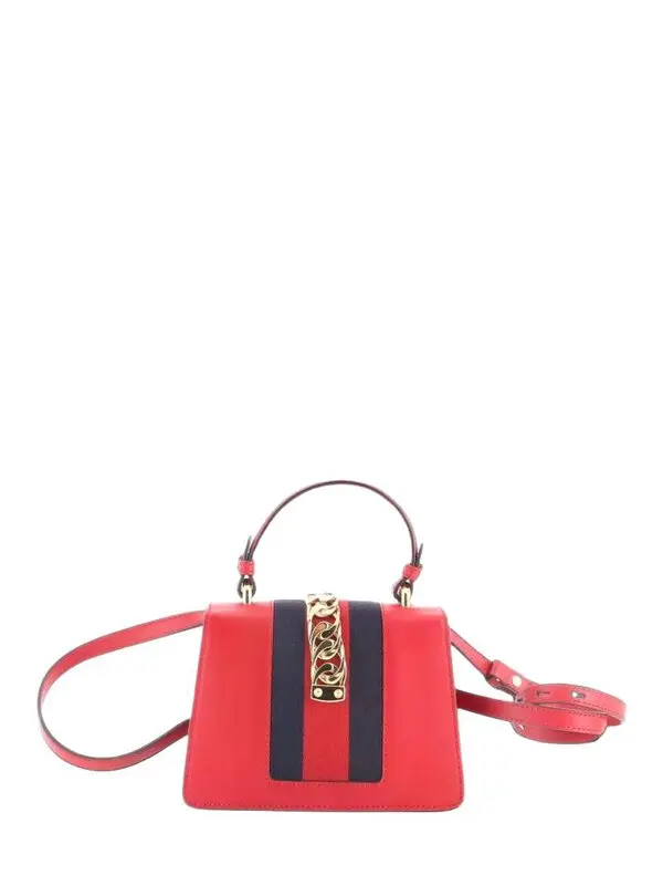 Gucci Sylvie Top Handle Bag Leather Mini Satchel - Red