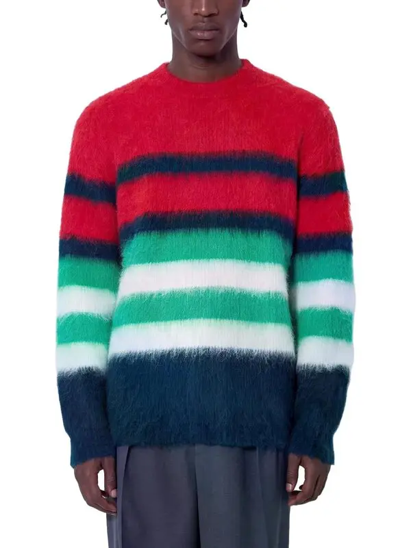 Lacoste Runway Striped Brushed Alpaca Blend Piqué Sweater - Red