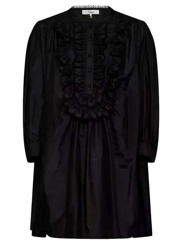 Chloé Long-sleeve Mini Dress In Technical Taffeta - Black