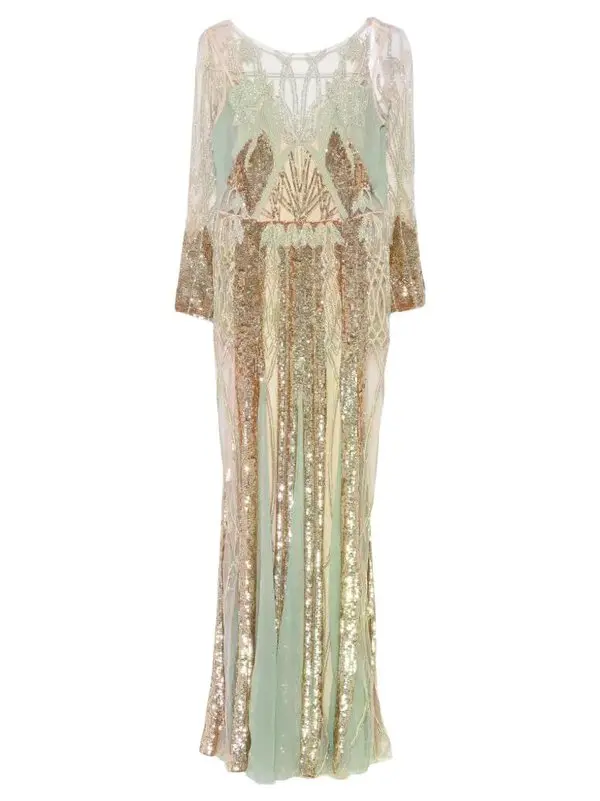 TEMPERLEY LONDON Perseus Tattoo Sequin-embellished Maxi Dress - Gold