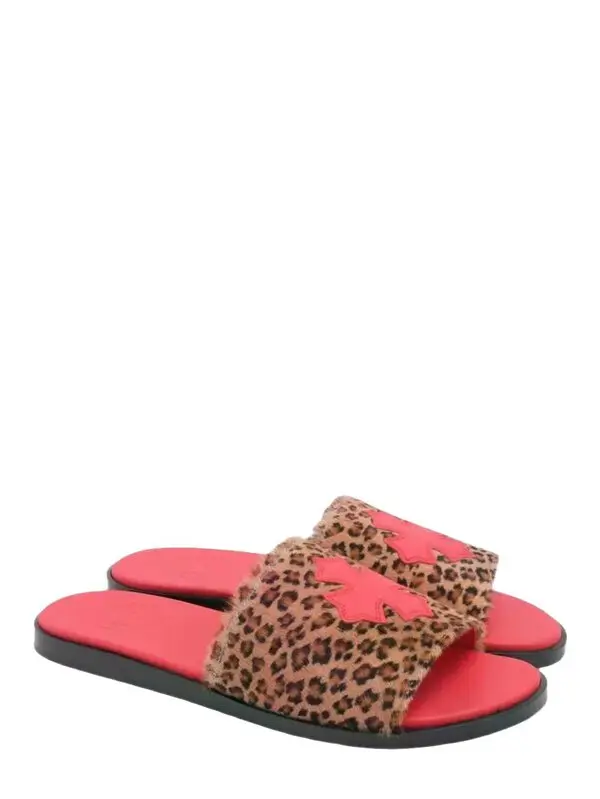 Chrome Hearts Plus Cross Leopard-print Slides - Red