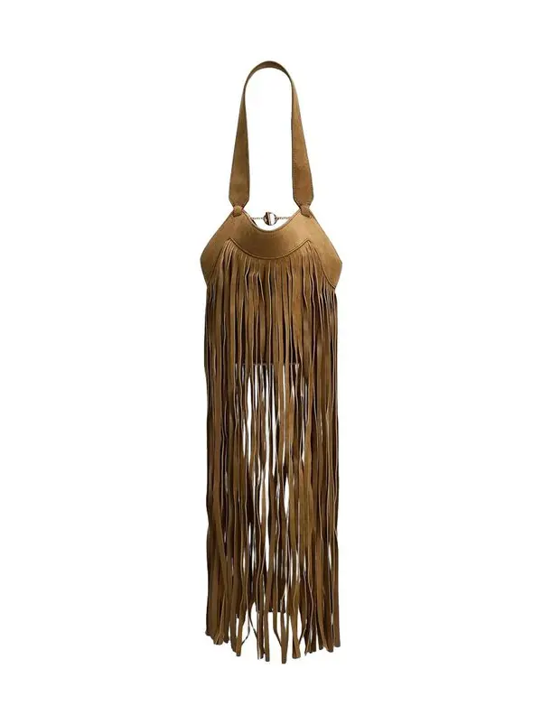 Khaite Lotus Nano Fringed Suede Tote Bag - Mud