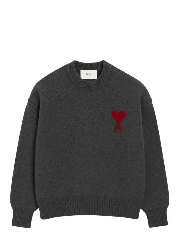 AMI Paris De Coeur Wool Crewneck Sweater - Grey