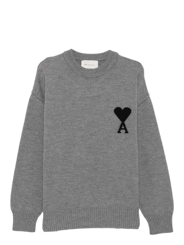 AMI Paris De Coeur Wool Crewneck Sweater - Grey