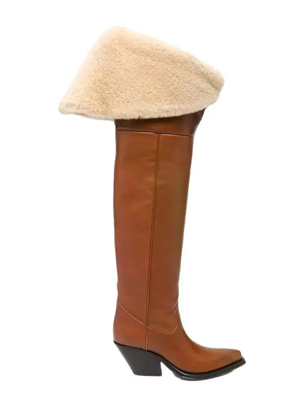Chloé Azelan Shearling-trim Leather Boots - Brown