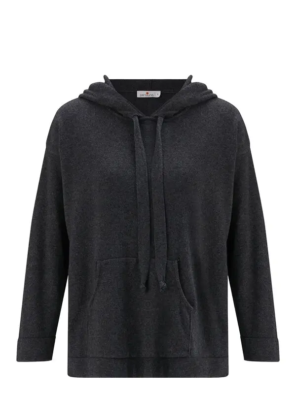 PERALUNA Cashmere Blend Knit Hoodie Pullover Sweater Anthracite - Grey