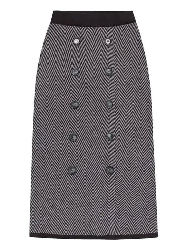 PERALUNA Cheshire Herringbone Midi Knit Skirt - Grey
