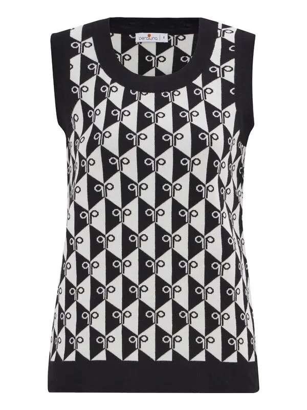 PERALUNA Jacquard Knitwear Sleeveless Sweater /ecru - Black