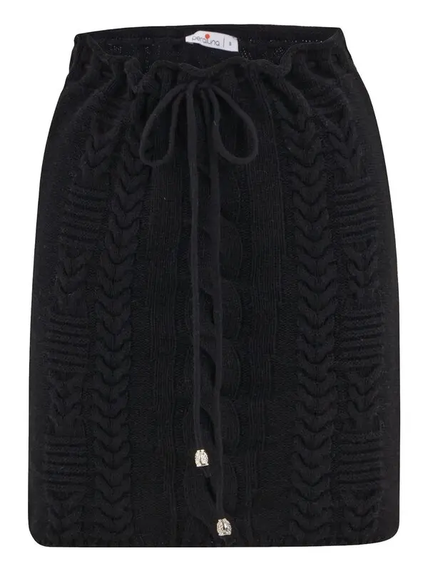 PERALUNA Cable Knit Cashmere Blend Knitwear Mini Skirt - Black
