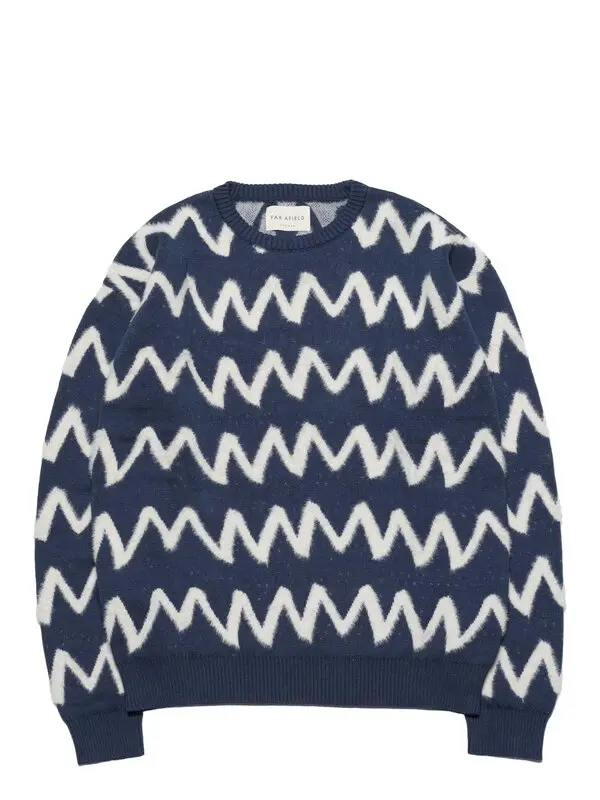 PERALUNA Drop Shoulder Knit Insignia /white Zig Stripe - Blue